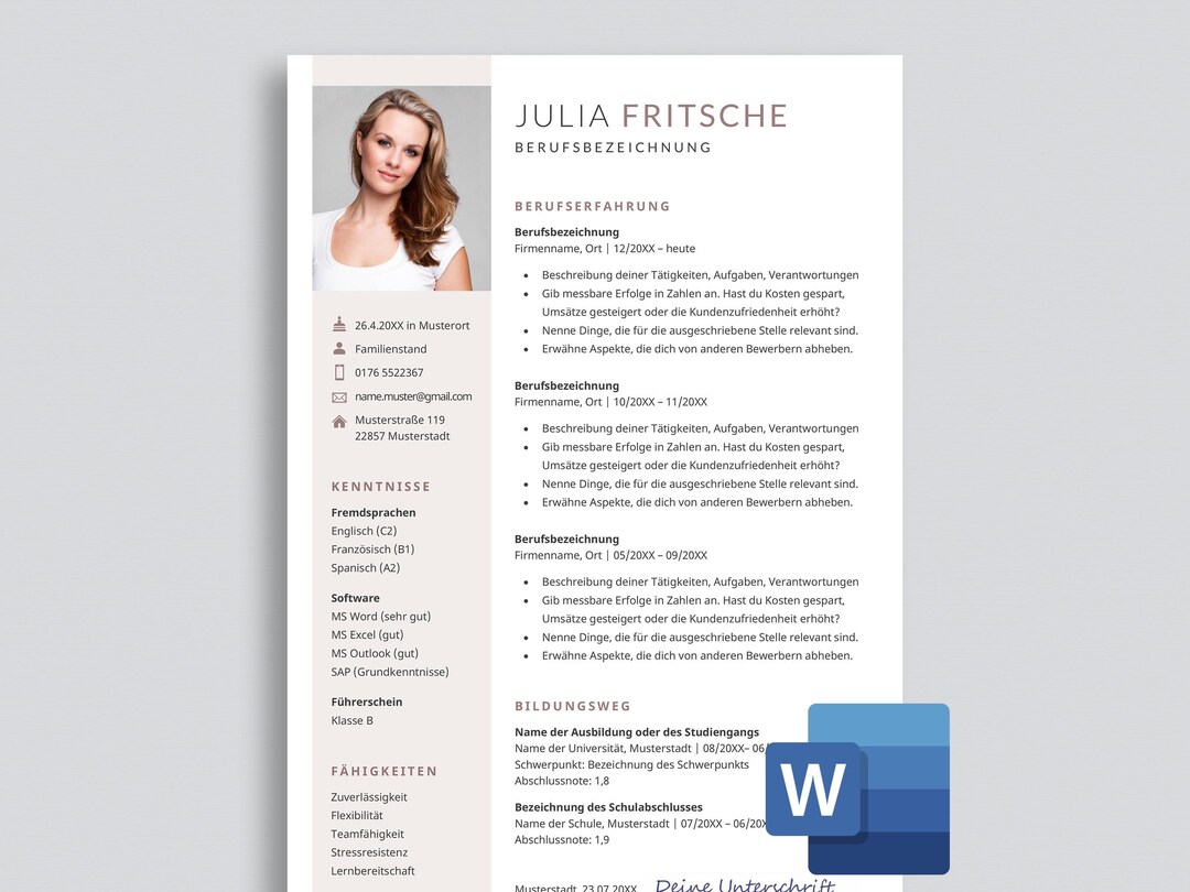 German CV Template Word Modern Resume Job Application - Etsy Australia