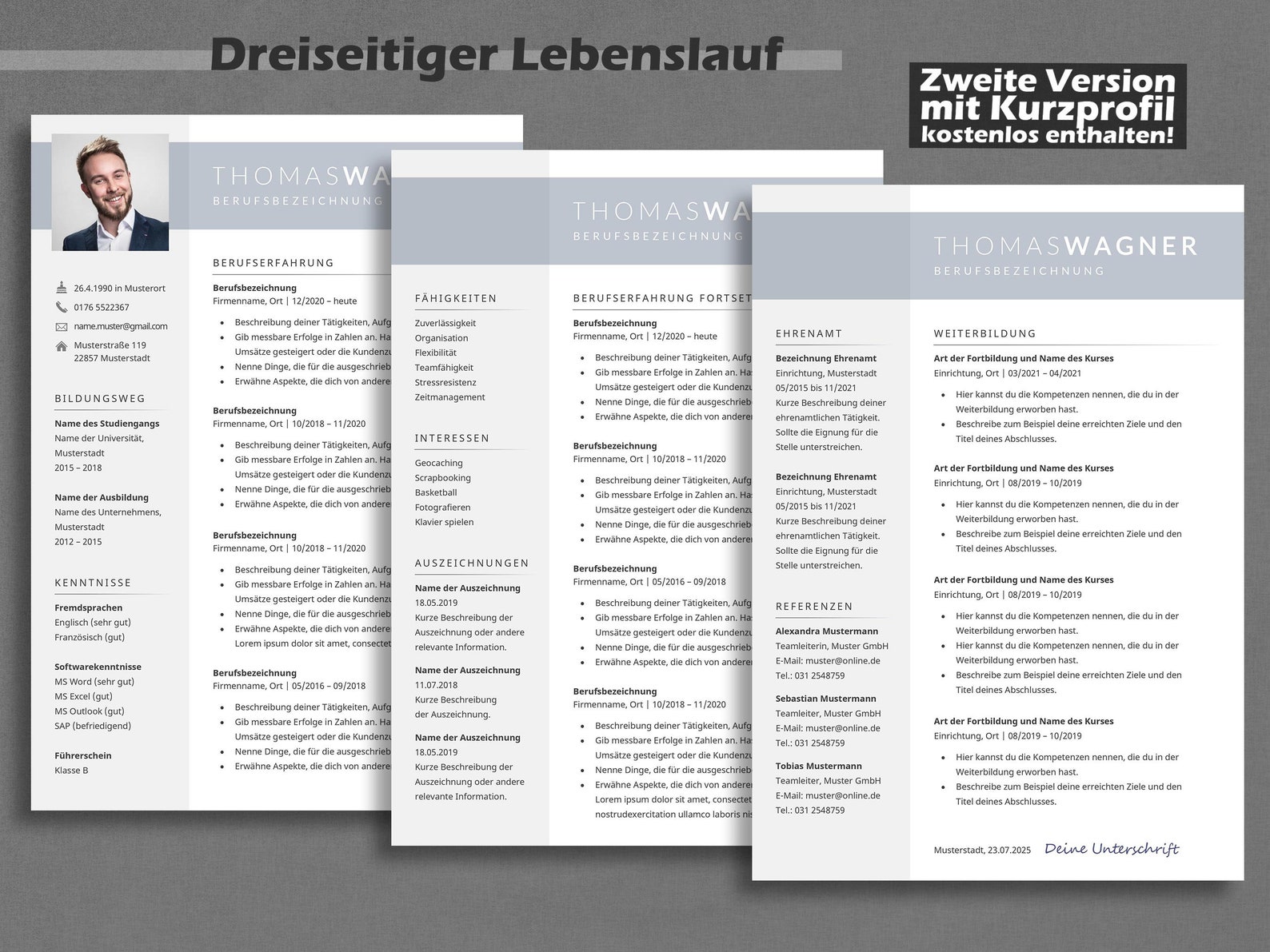 Bewerbungsvorlage Word Bewerbung Dreiseitiger Lebenslauf Vorlage Word ...