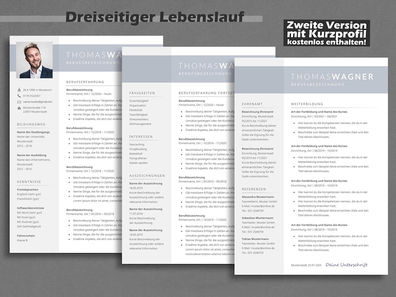 Bewerbungsvorlage Word Bewerbung Dreiseitiger Lebenslauf Vorlage Word ...