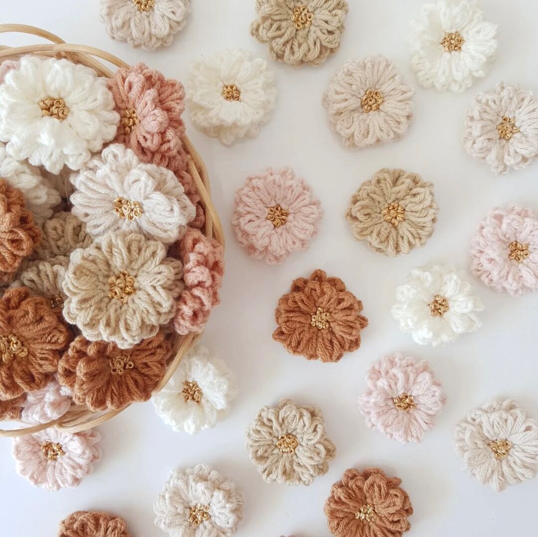 10 Pieces Flowers, Flower Embellishment, Knitted Flower Decor, Handknit ...