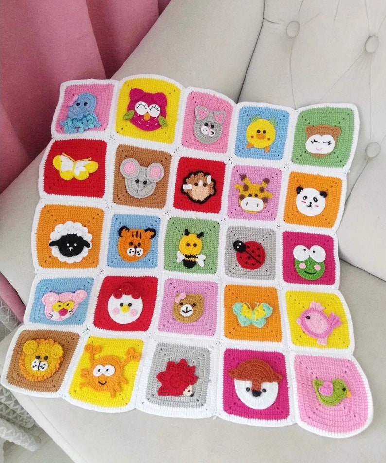 Set of 25 Crochet Animal Motif Elephant Monkey Tiger Lion - Etsy