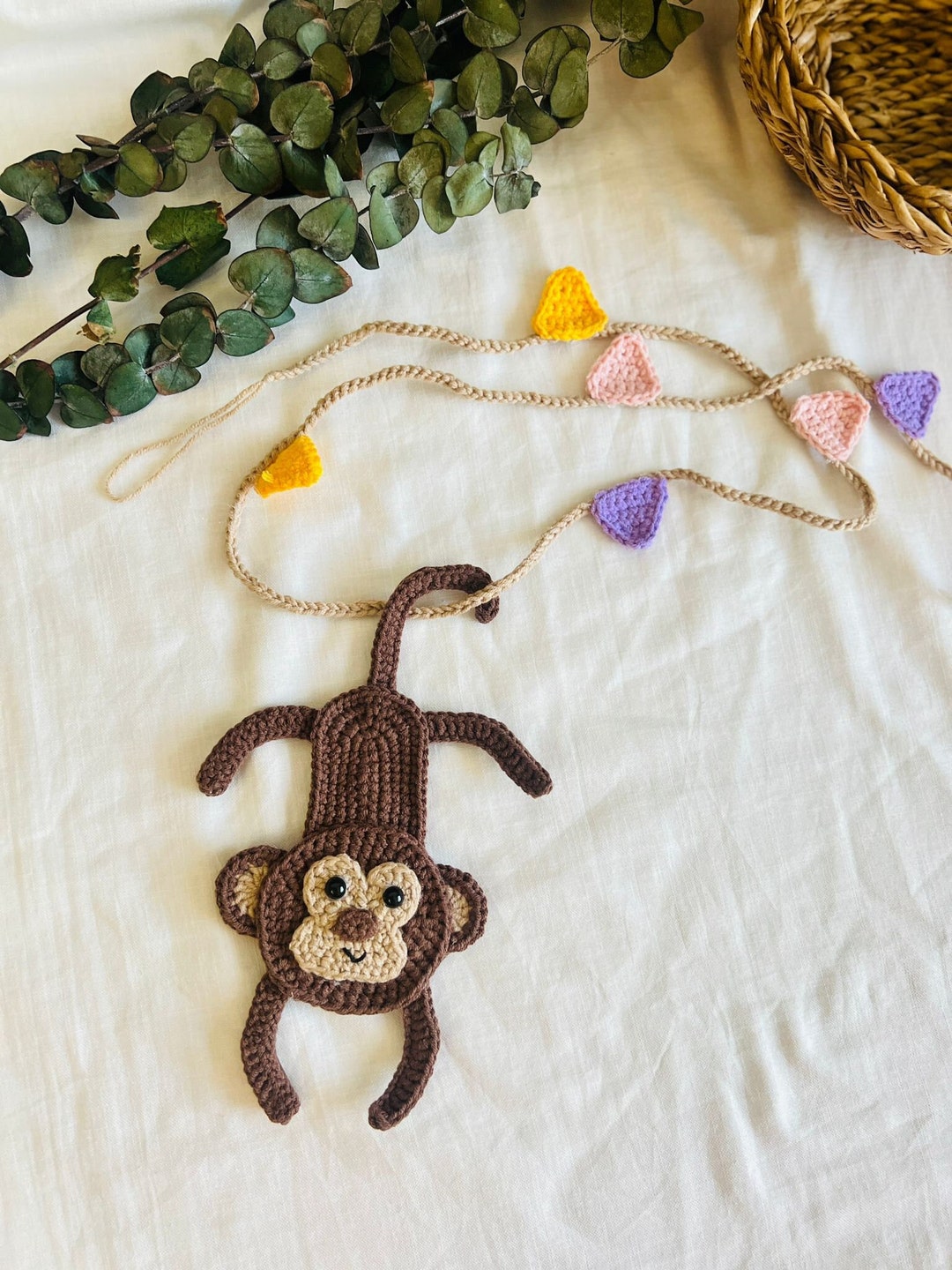 Handmade Monkey Applique Ornament, Monkey Nursery Decor, Crochet Forest ...