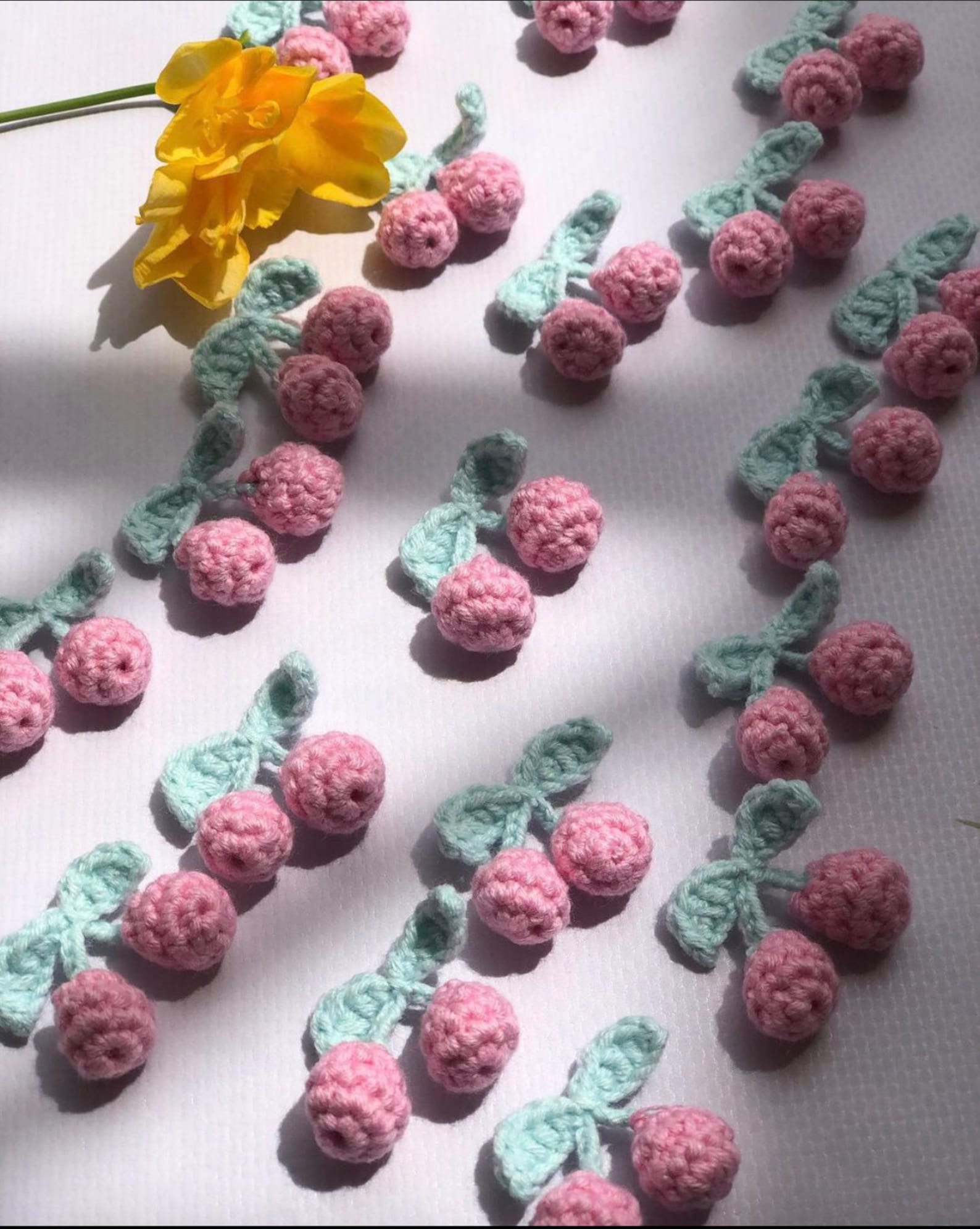 Mini Crochet Cherry Appliques, Mini Cherry Motifs, Sewing, Mini Pink ...