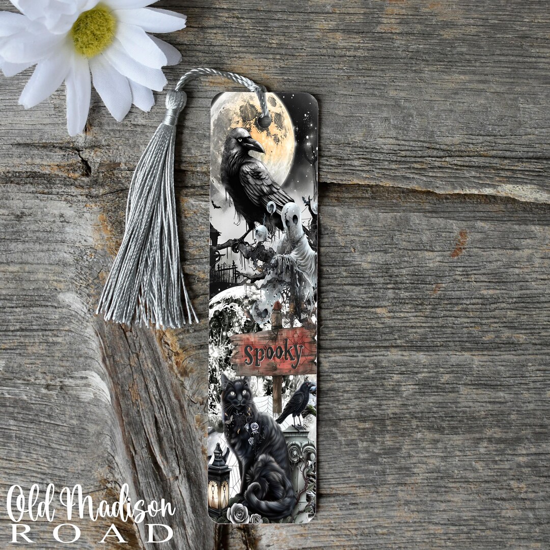 Crow Bookmark - Full Moon Bookmark - Two Sided Bookmark - Personalized ...