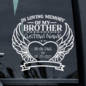 In Loving Memory of My Brother Bereavement Car Decal, Angels Wings ...