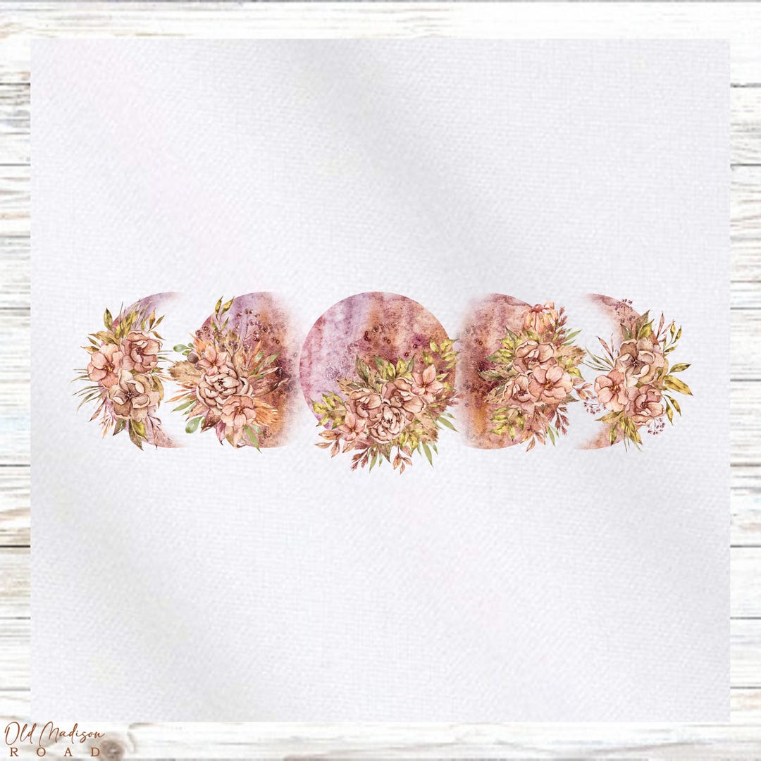 Floral Moon Phase Fabric Panel - Moon Fabric Panel - Quilt Panel ...