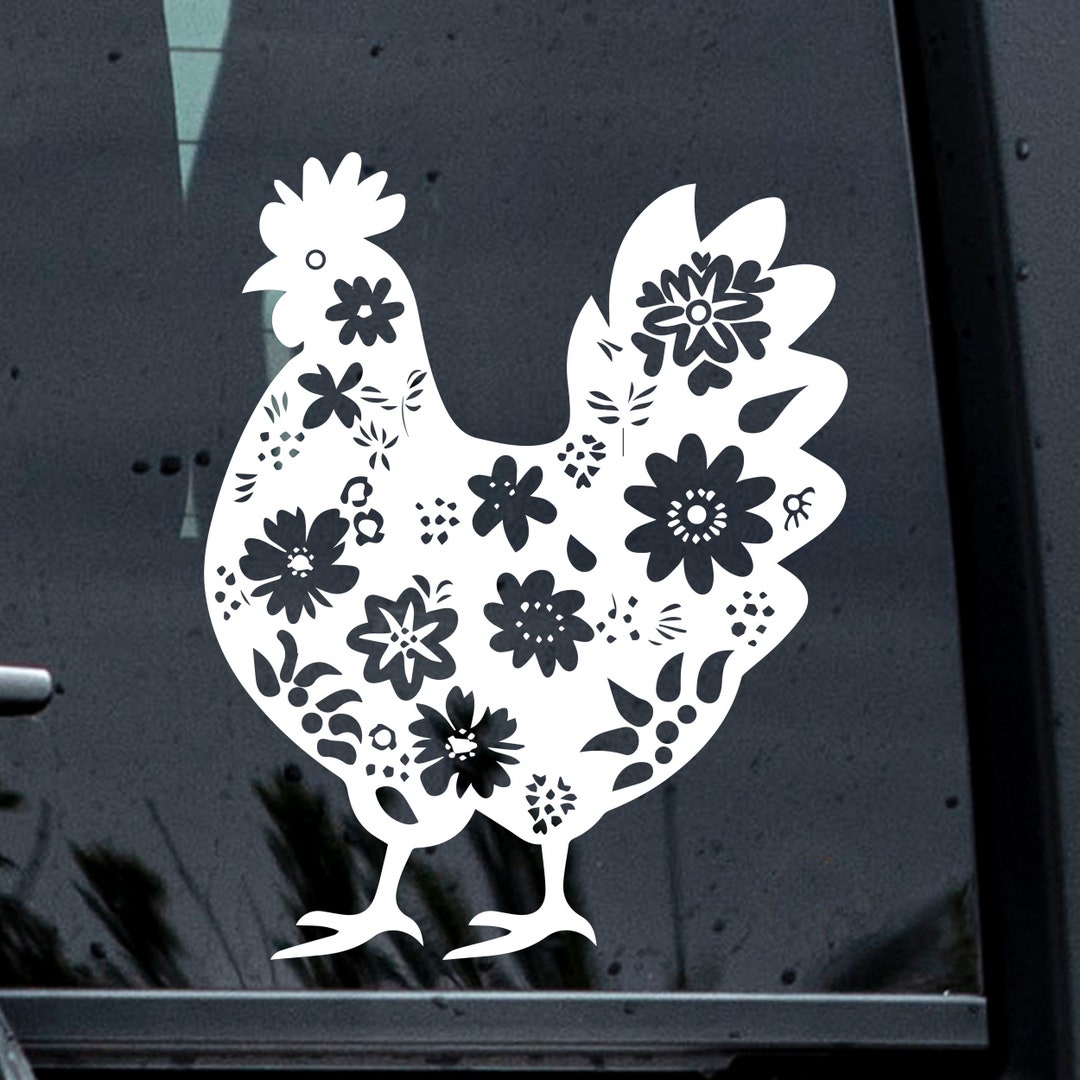 Floral Chicken Decal, Chicken Mom Decal, Hen Decal, Floral Decal, Hen ...