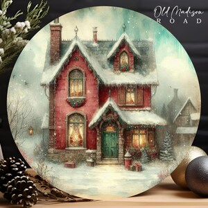 Christmas House Sign - Vintage Christmas Scene Sign - Watercolor Look ...