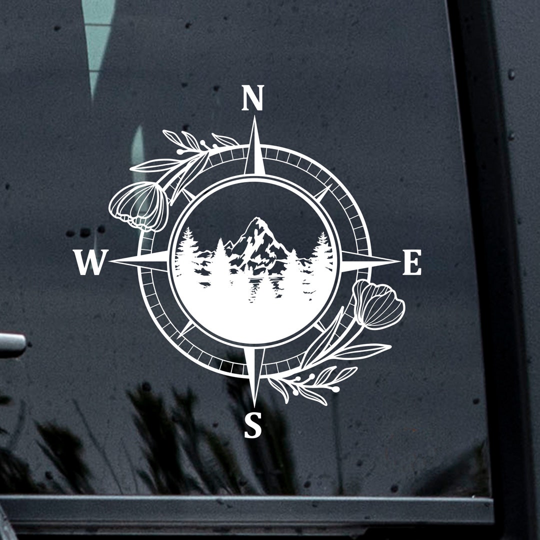 Floral Compass, Compass Decal, Vinyl Decal, Laptop Decal, Personalized ...