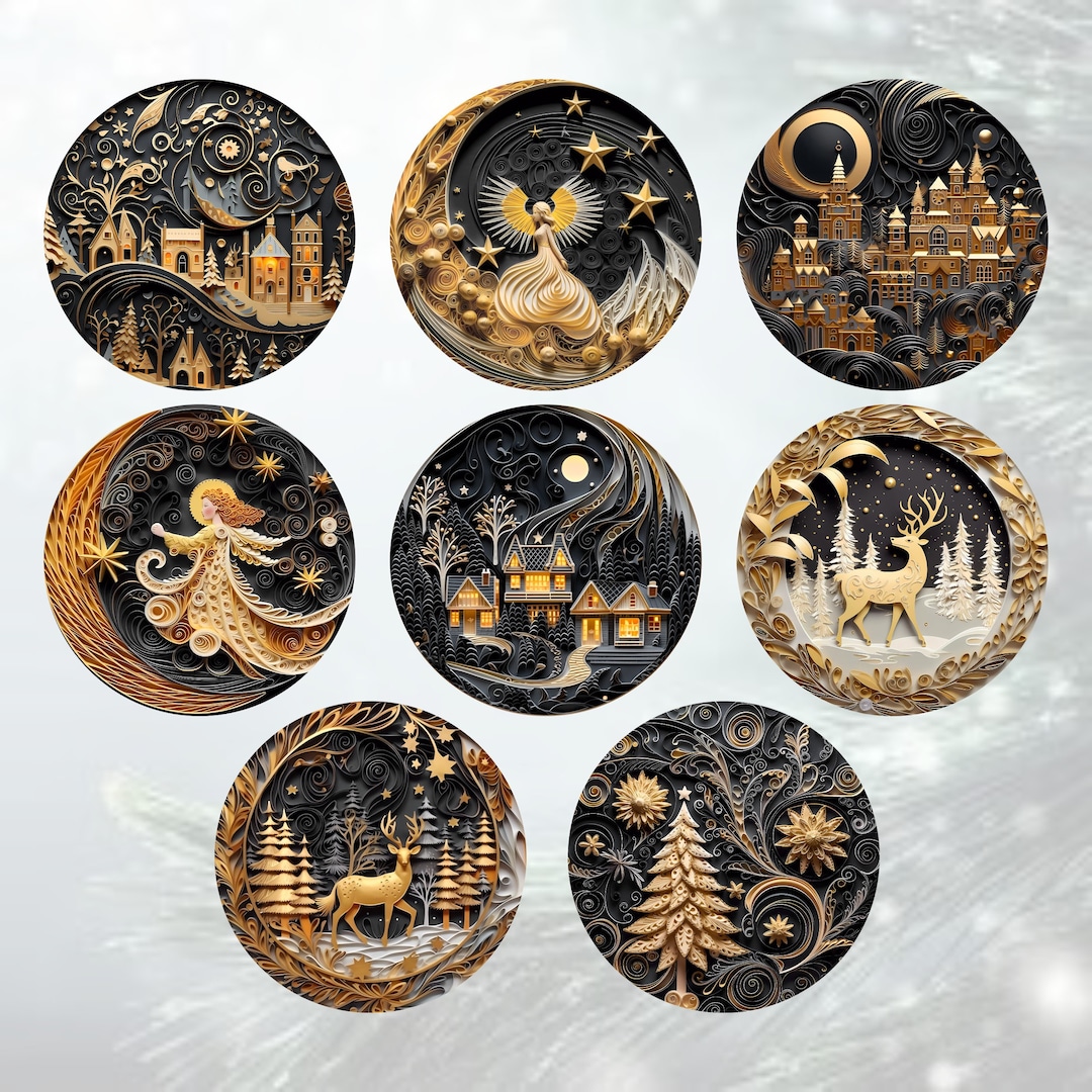 Christmas Ornament Set - Black and Gold Ornament Set - Set of 8 ...