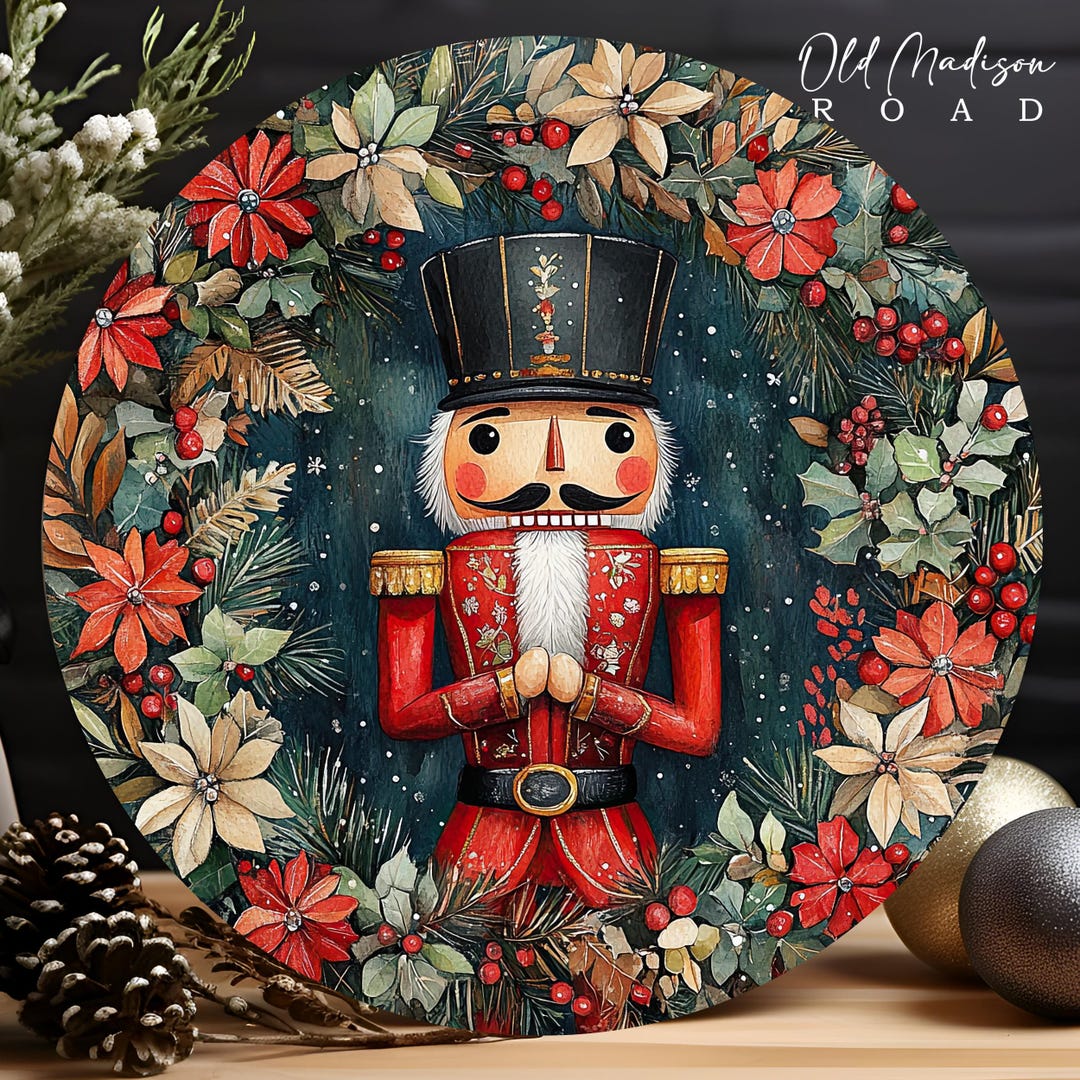 Christmas Wreath Sign - Nut Cracker Christmas Sign-folk Art Christmas ...