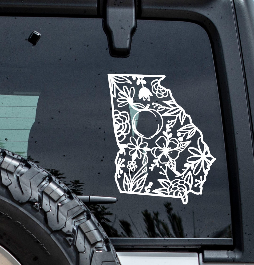 Georgia State Decal, Georgia Floral Decal, Georgia Outline Decal ...