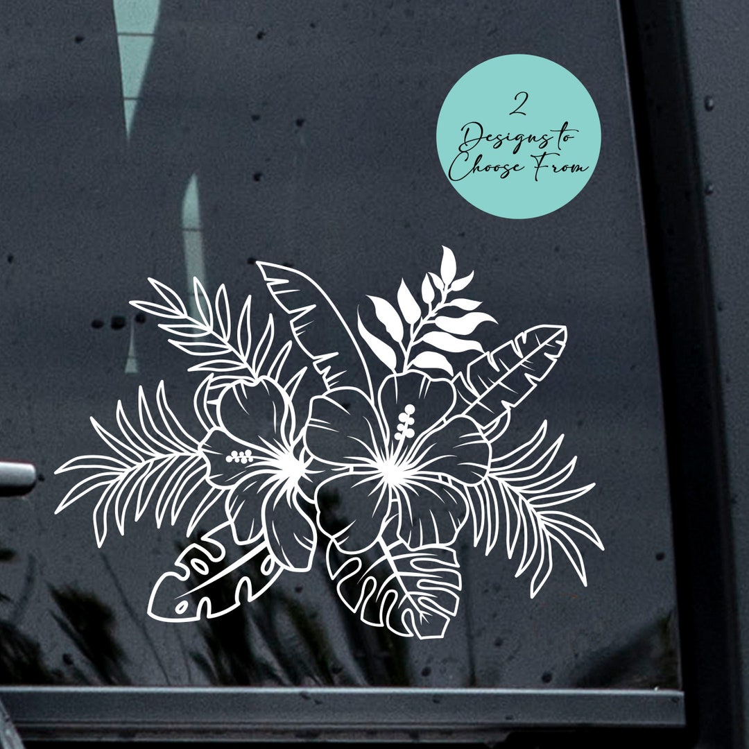Tropical Flowers Decal - Hibiscus Decal - Monstera Car Decal - Floral ...