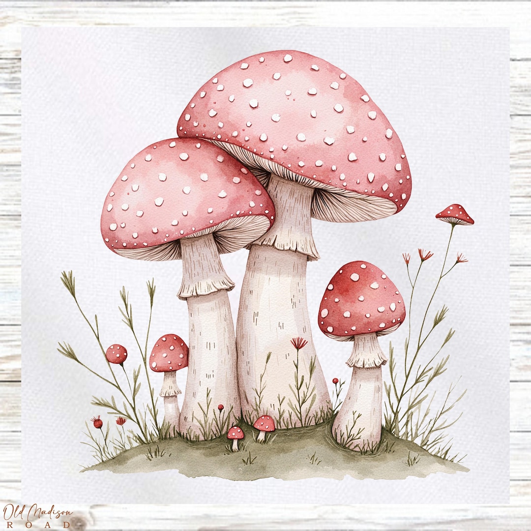 Pink Mushrooms Fabric Panel - Woodsy Fabric Panel - Quilt Panel ...