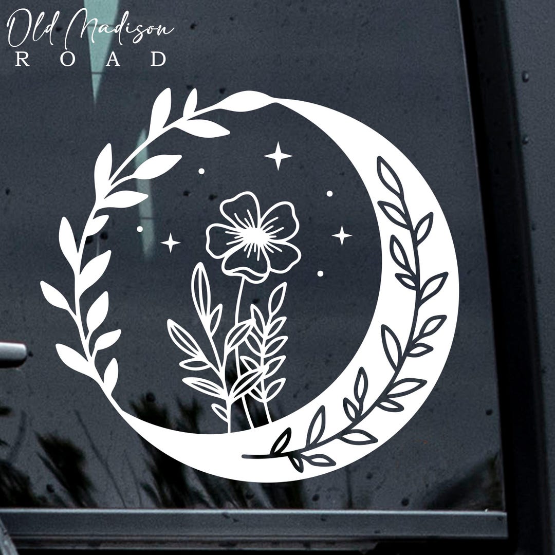 Moon Phase Decal - Floral Crescent Moon Decal - Witch Car Decal - Witch ...