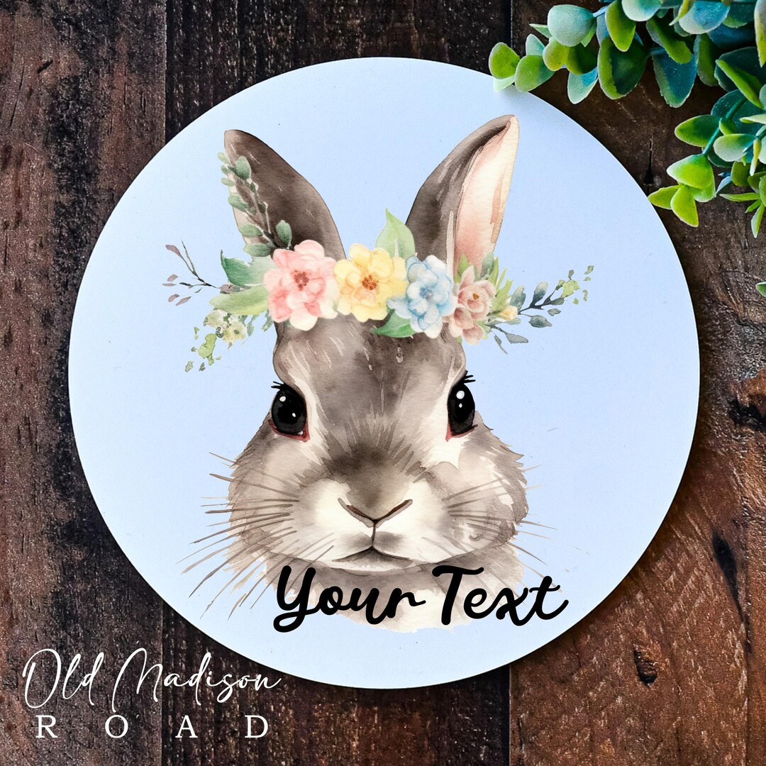 Round Wreath Sign - Woodland Animal Sign - Cute Bunny Metal Sign ...