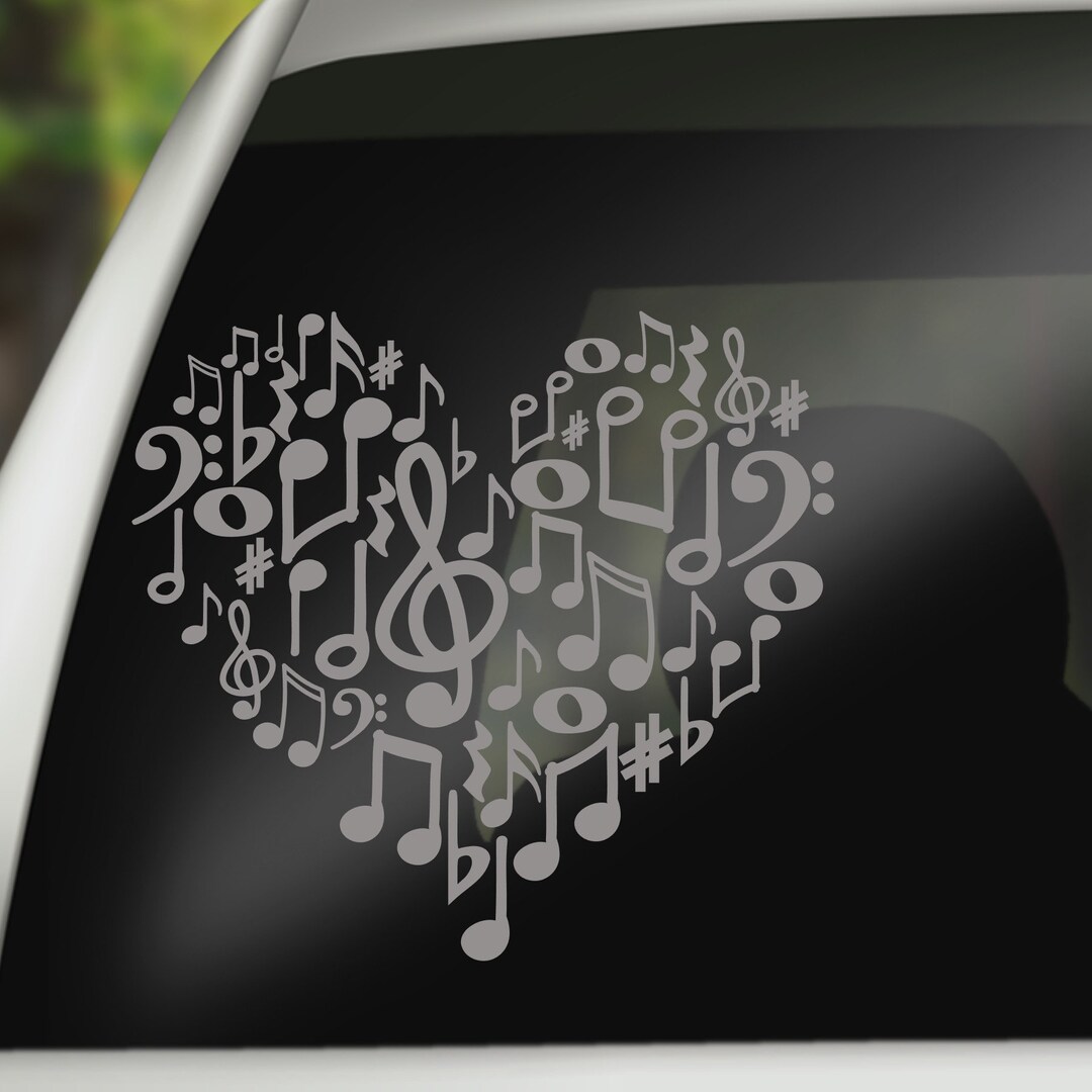 Music Notes Heart Decal, Music Notes Sticker, Musical Heart, Band Decal ...