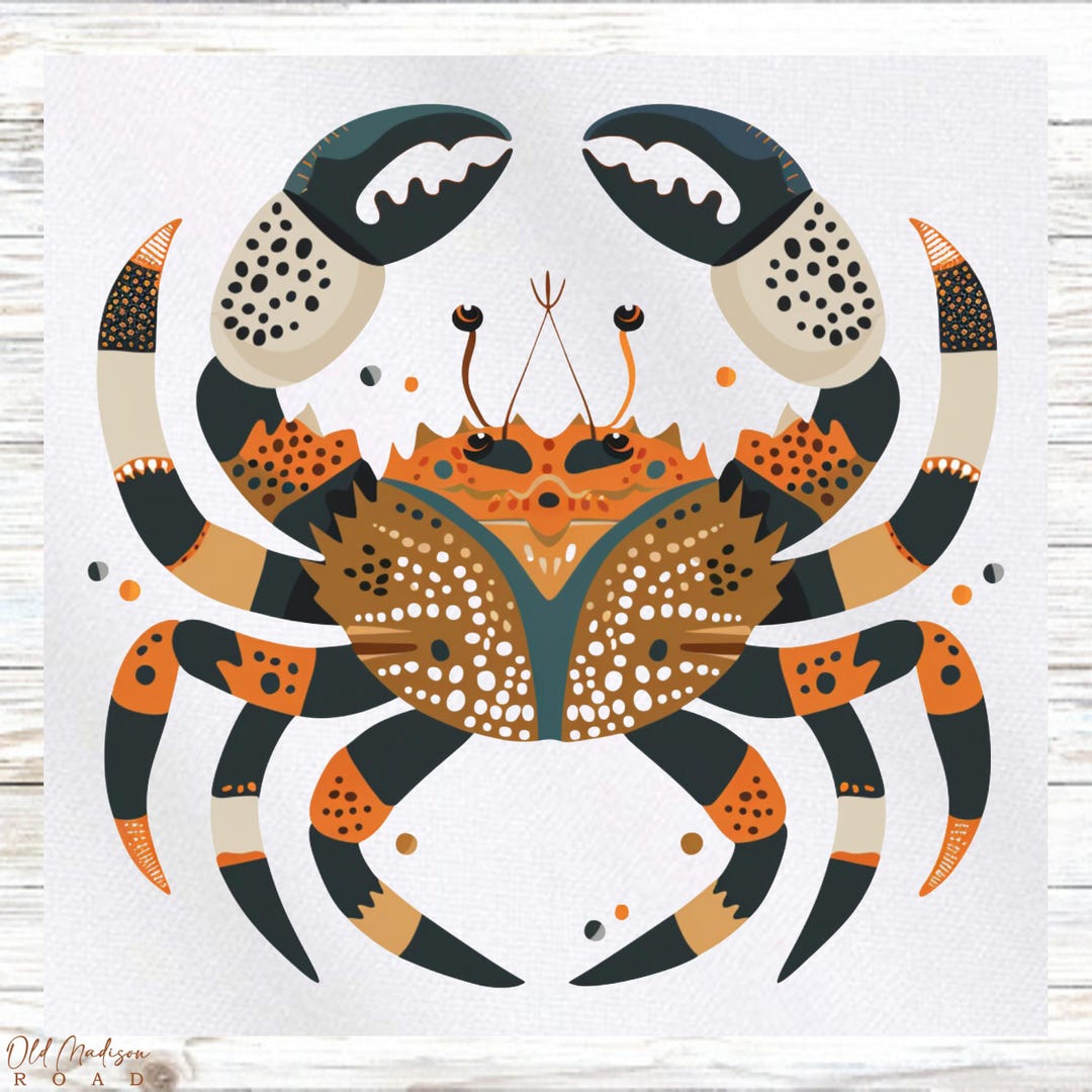 Folk Art Shark Fabric Panel - Crab Quilt Square - Quilt Panel ...