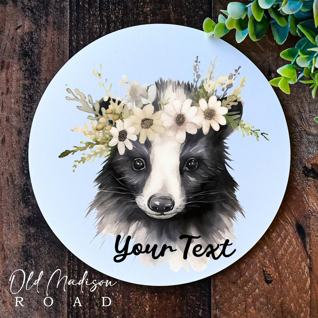 Round Wreath Sign - Woodland Animal Sign - Cute Skunk Metal Sign ...