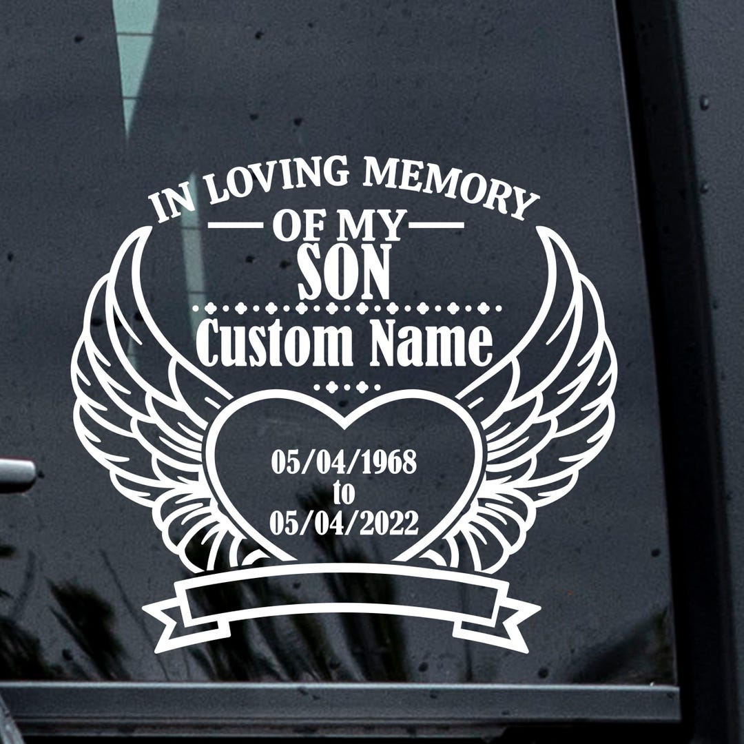 In Loving Memory of My Son Bereavement Car Decal, Angels Wings Memorial ...
