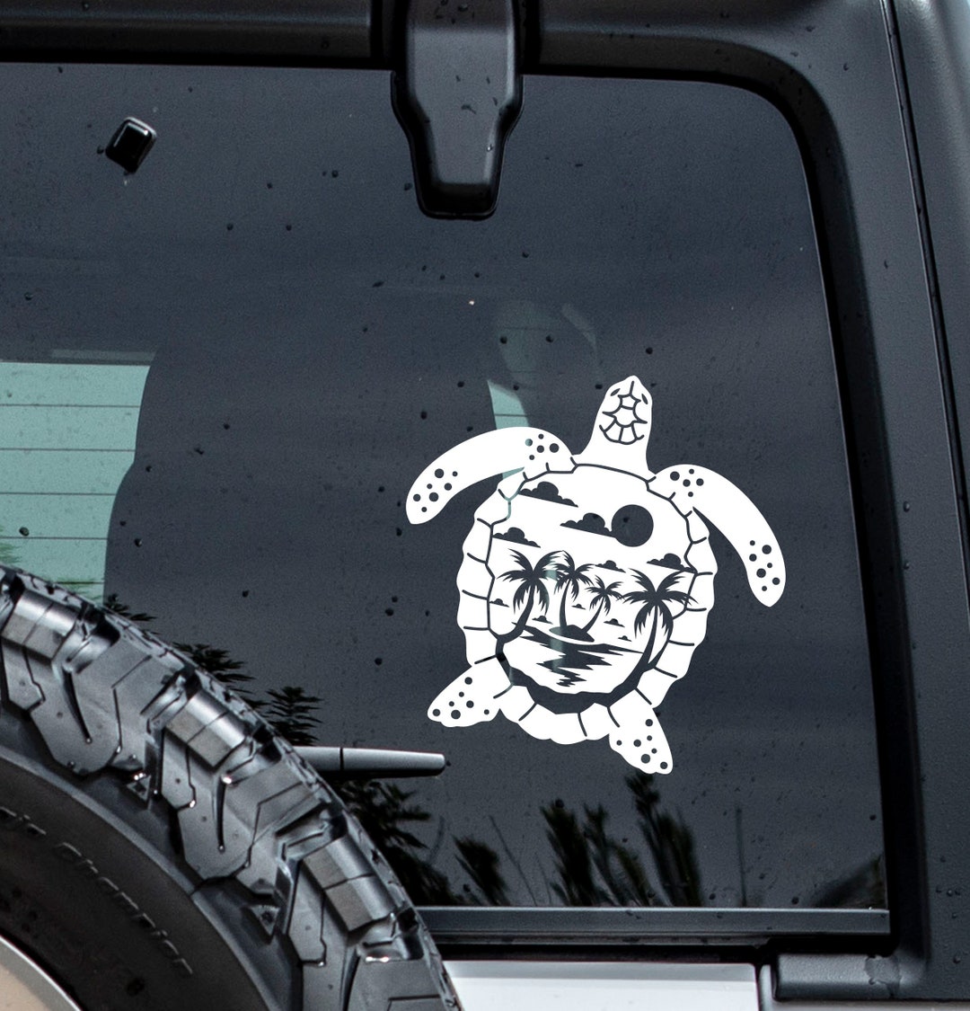 Sea Turtle and Palm Trees Decal, Sea Turtle Vinyl Decal, Sea Turtle Car ...