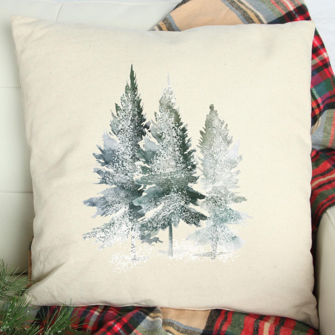 Watercolor Winter Pine Tree Pillow Cover - Christmas Trees Pillow Cover ...