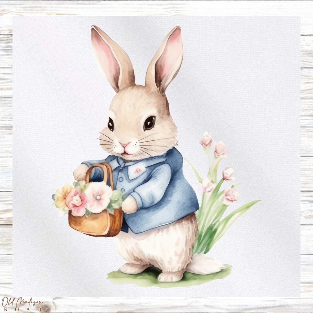 Bunny With Basket Fabric Panel - Easter Fabric Panel - Quilt Panel - Quilting Fabric - Print on ...