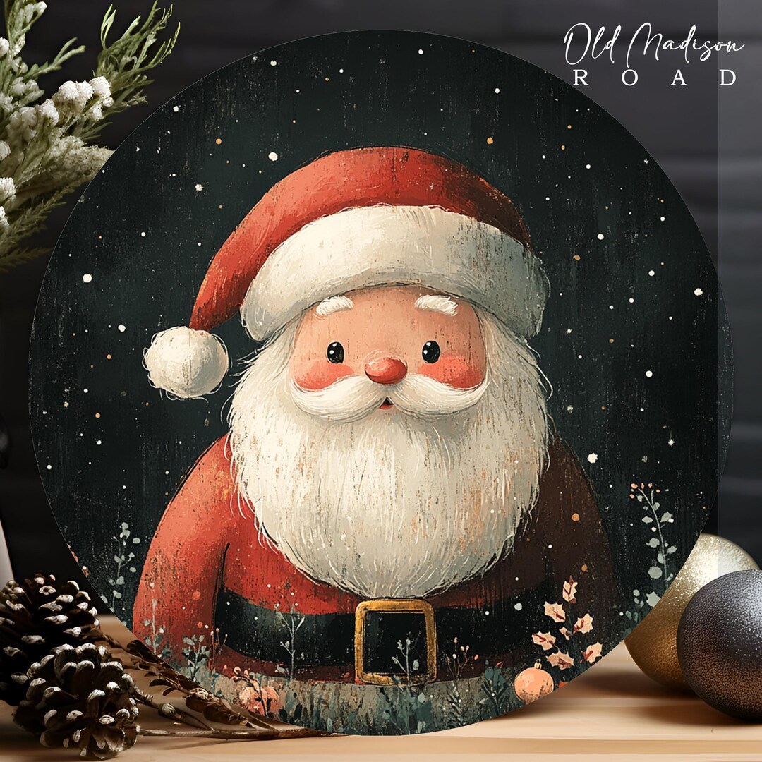 Christmas Sign - Cute Santa Sign - Cute Metal Sign - Painted Look ...