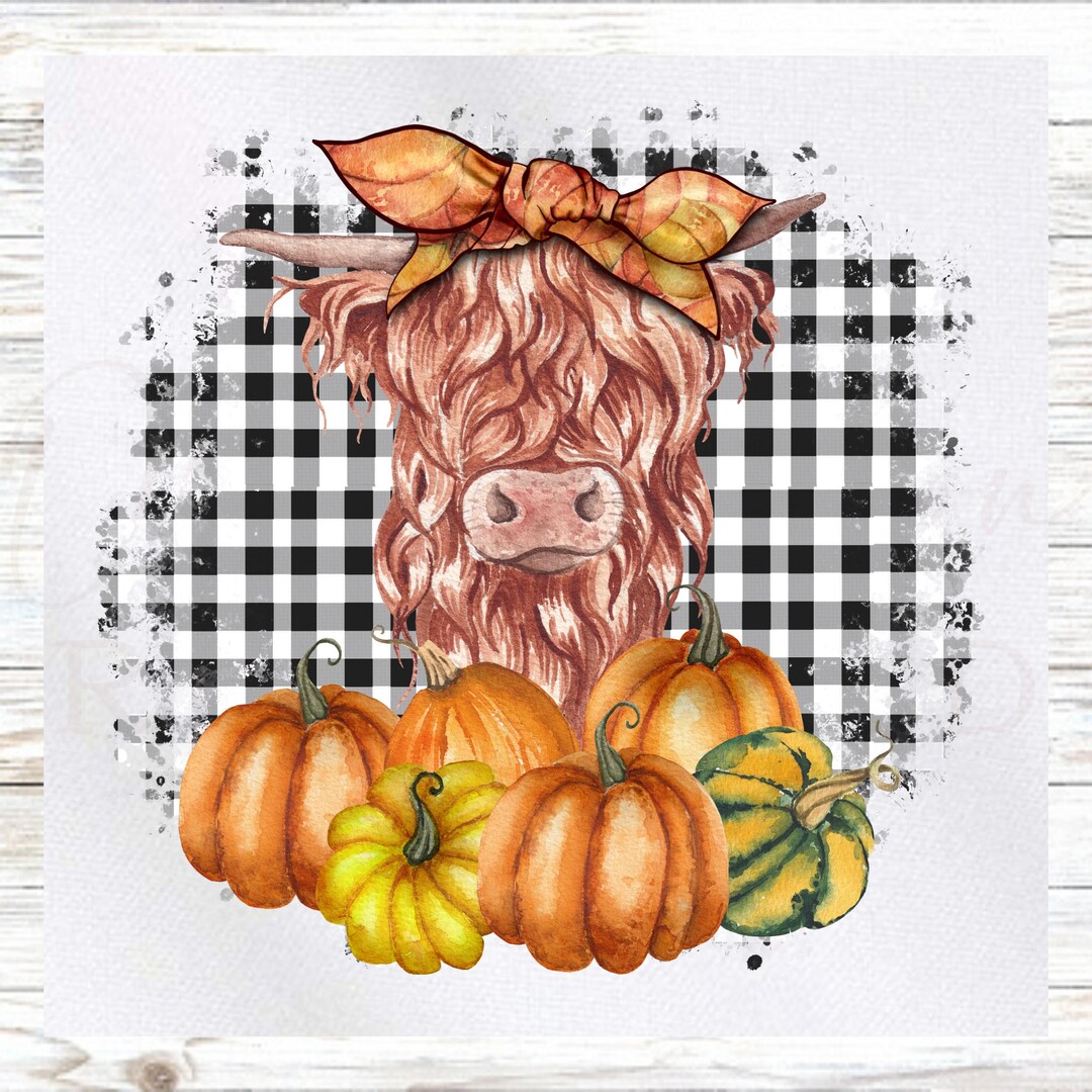 Fall Highland Cow Fabric Panel - Cow With Bandana Fabric Panel - Quilt ...