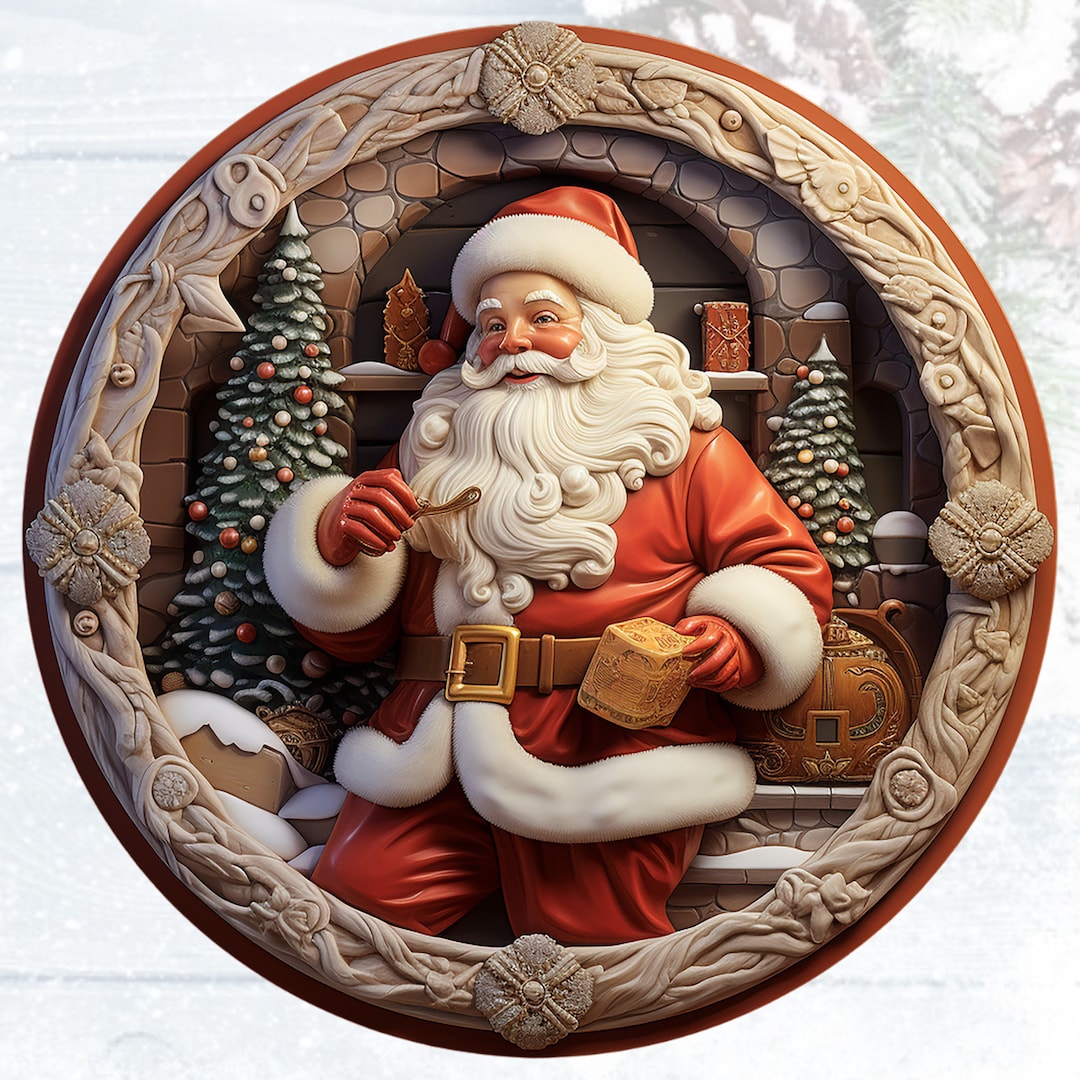 Christmas Wreath Sign Christmas Sign Vintage Santa Round Wreath Sign ...