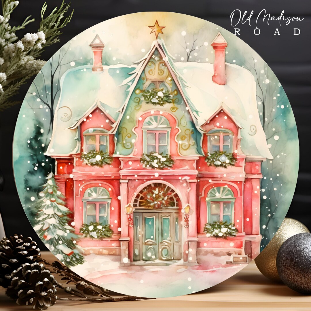 Christmas Sign - Victorian House Sign - Pastel Christmas Metal Sign ...