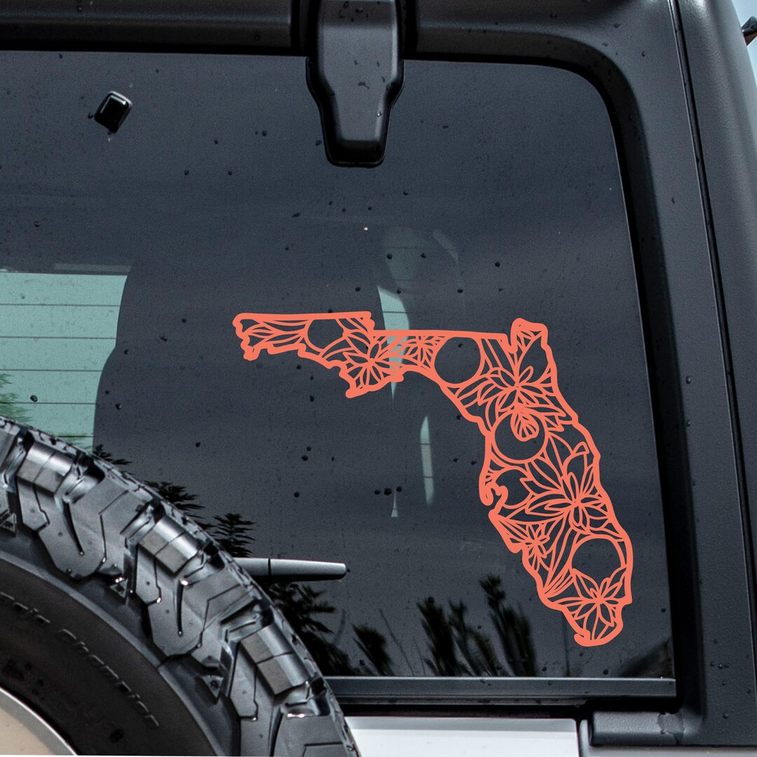 Florida State Decal, Florida Floral Decal, Florida Outline Decal ...
