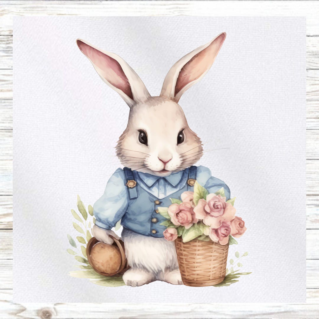 Bunny With Basket Fabric Panel - Easter Fabric Panel - Quilt Panel - Quilting Fabric - Print on ...