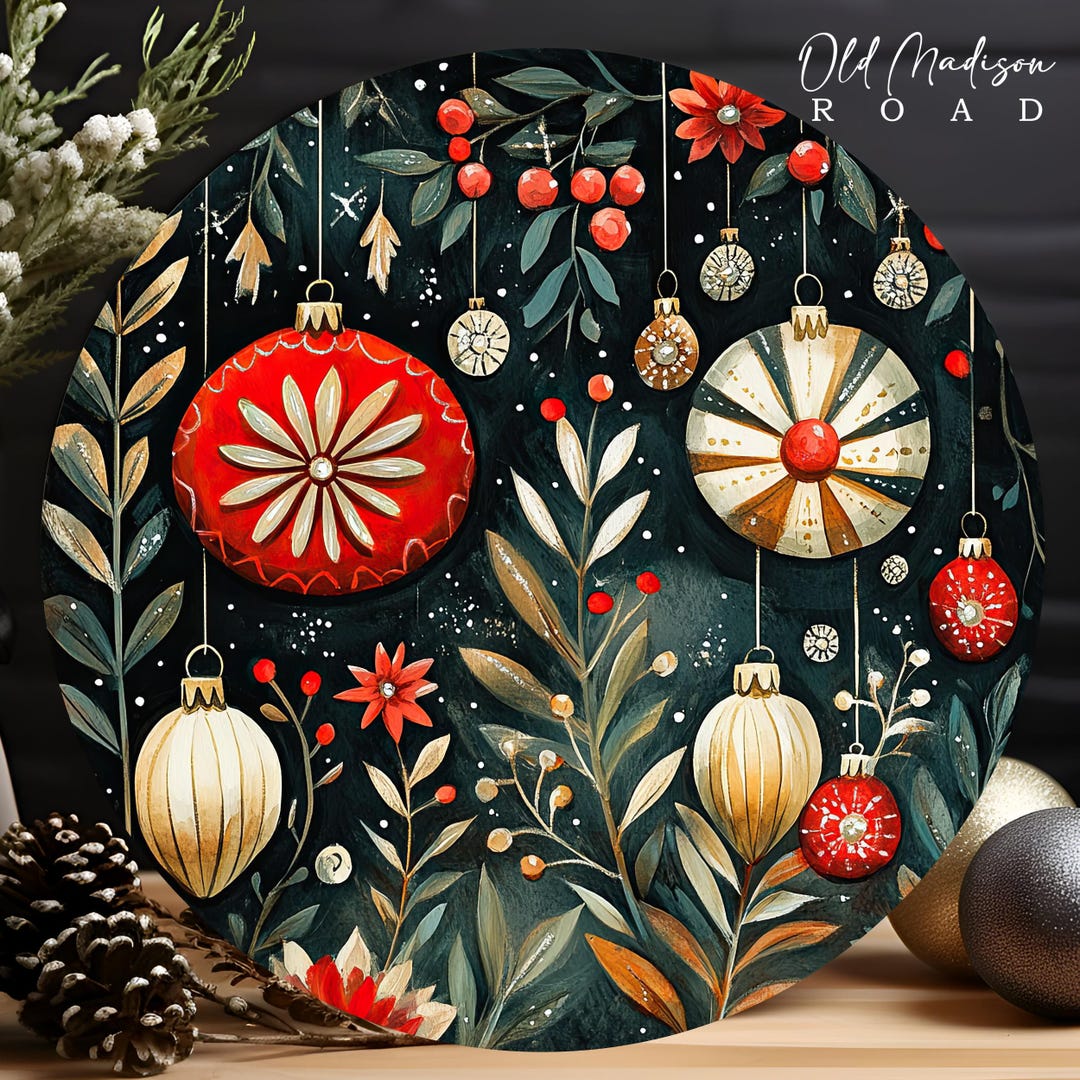 Christmas Wreath Sign - Christmas Sign - Folk Art Christmas Metal Sign ...