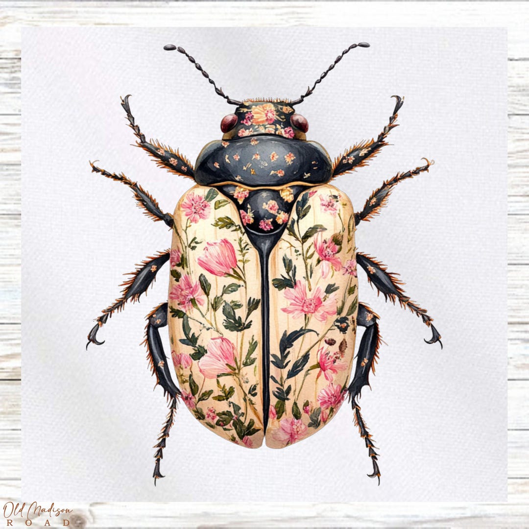 Printed Fabric Panel - Beetle Fabric Panel - Floral Quilt Panel ...