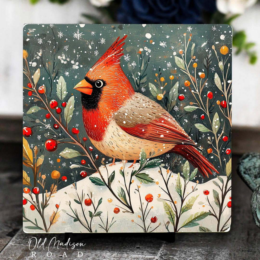 Christmas Sign - Folk Art Cardinal Christmas Sign - Cardinal Metal ...