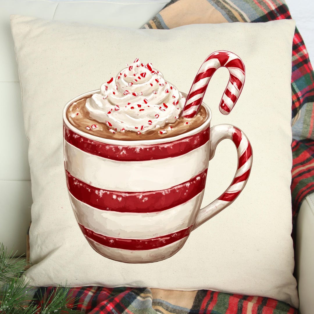 Watercolor Hot Chocolate Pillow Cover Peppermint Hot Cocoa Pillow Cover ...