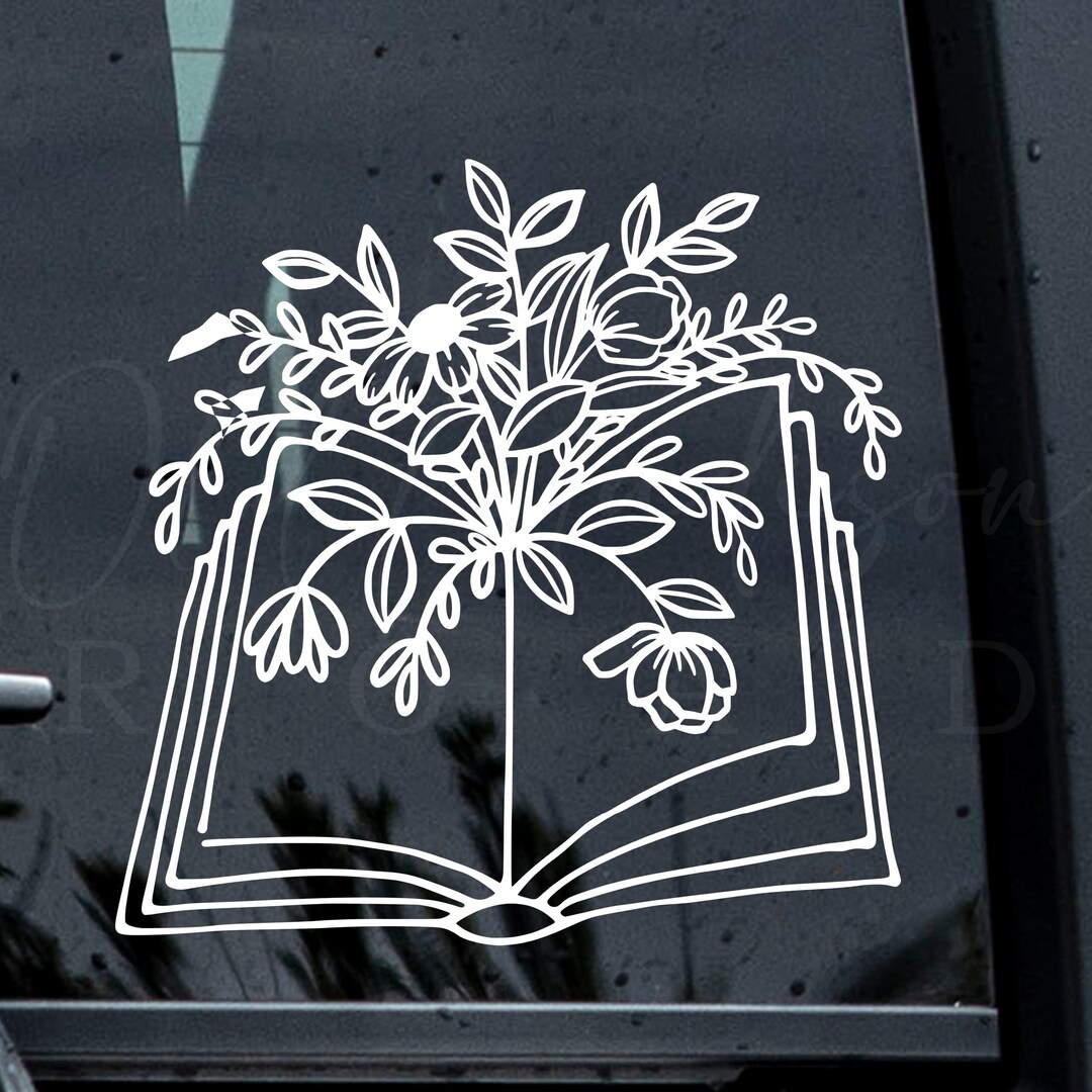 Flowers and Books Decal - Floral Decal - Books Car Decal - Book Lover ...