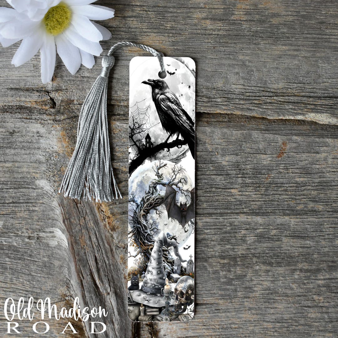 Crow Bookmark - Full Moon Bookmark - Two Sided Bookmark - Personalized ...