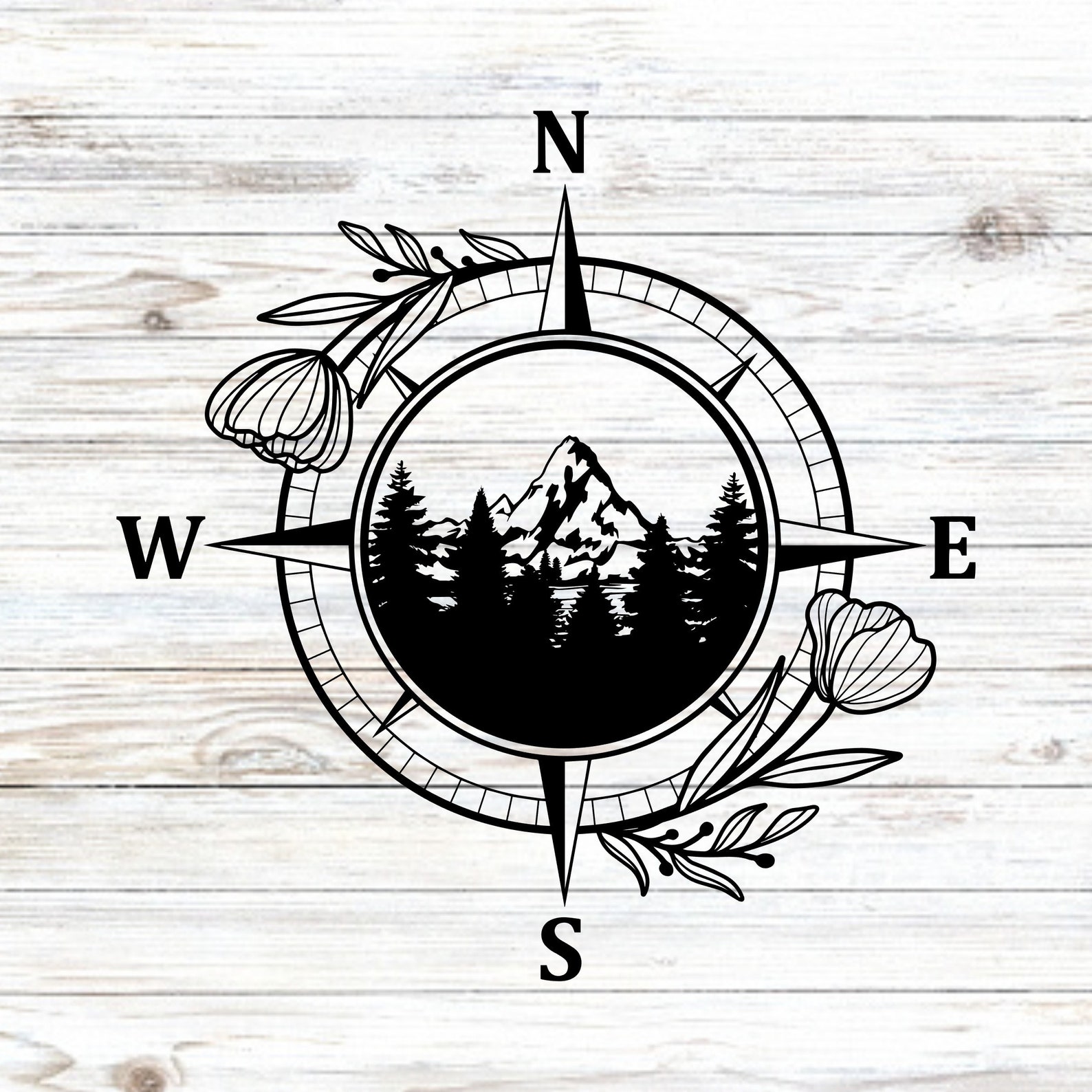 Floral Compass Compass Decal Vinyl Decal Laptop Decal - Etsy