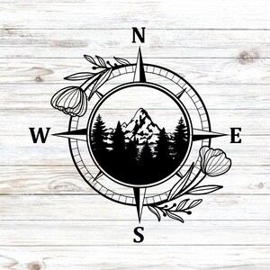 Floral Compass, Compass Decal, Vinyl Decal, Laptop Decal, Personalized ...