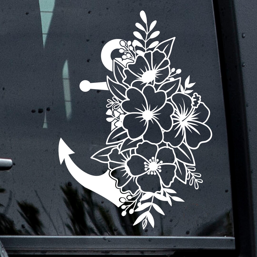 Floral Anchor Decal, Nautical Decal, Floral Anchor Sticker, Anchor Car ...