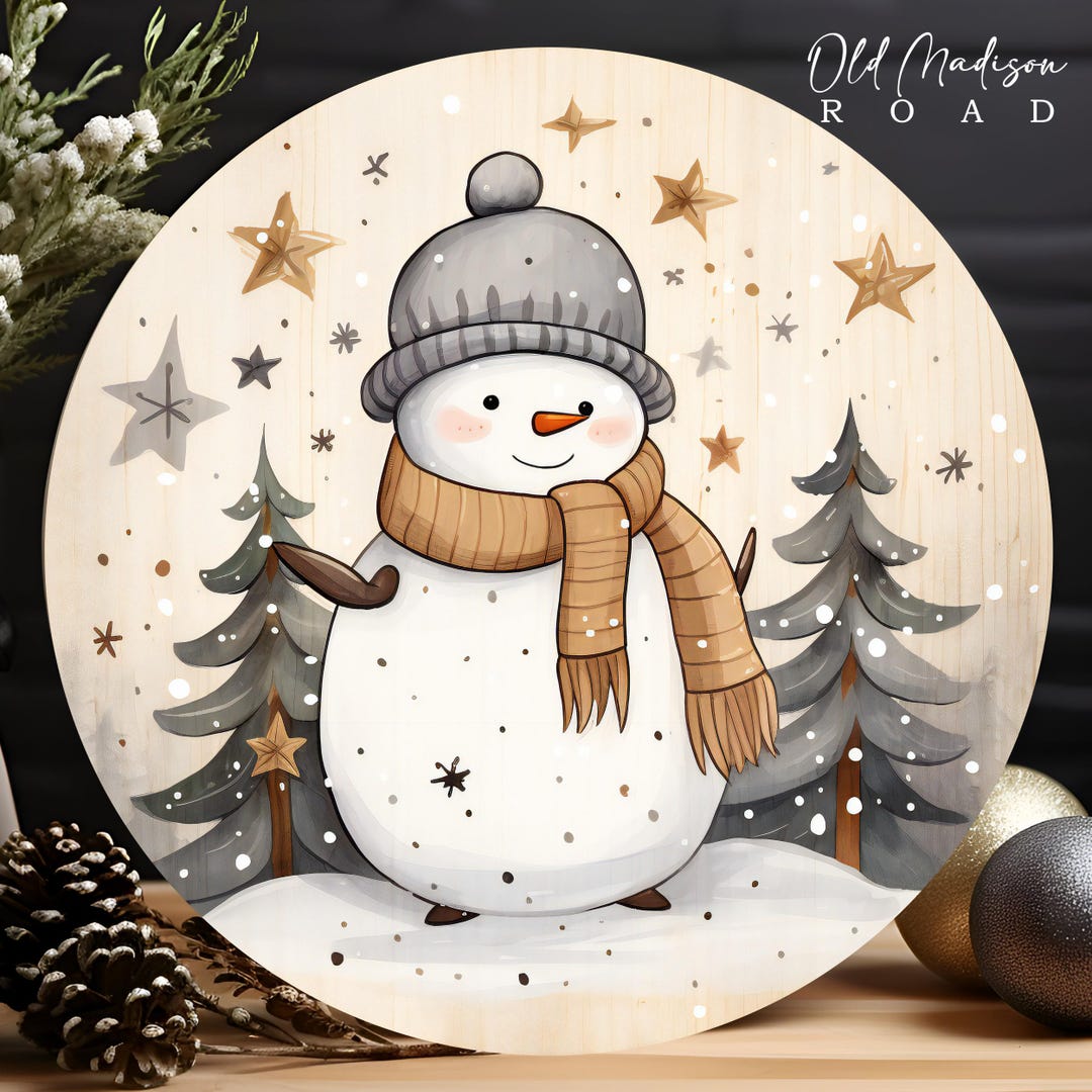 Christmas Wreath Sign, Christmas Sign, Vintage Snowman Round Wreath ...