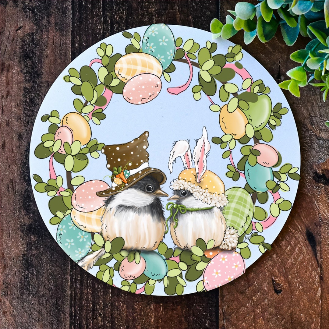 Chickadees Wreath Sign, Spring Sign, Easter Round Wreath Sign, Spring ...