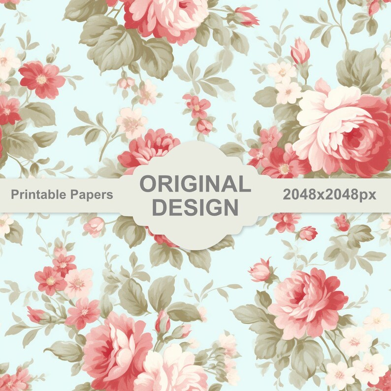 Shabby Chic Pink Rose Digital Paper Commercial Use Flowers Seamless ...