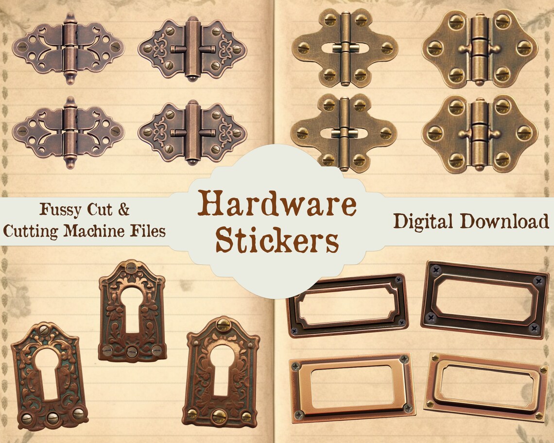 Hardware Stickers Printable Junk Journal Ephemera Hinges Keyholes and ...