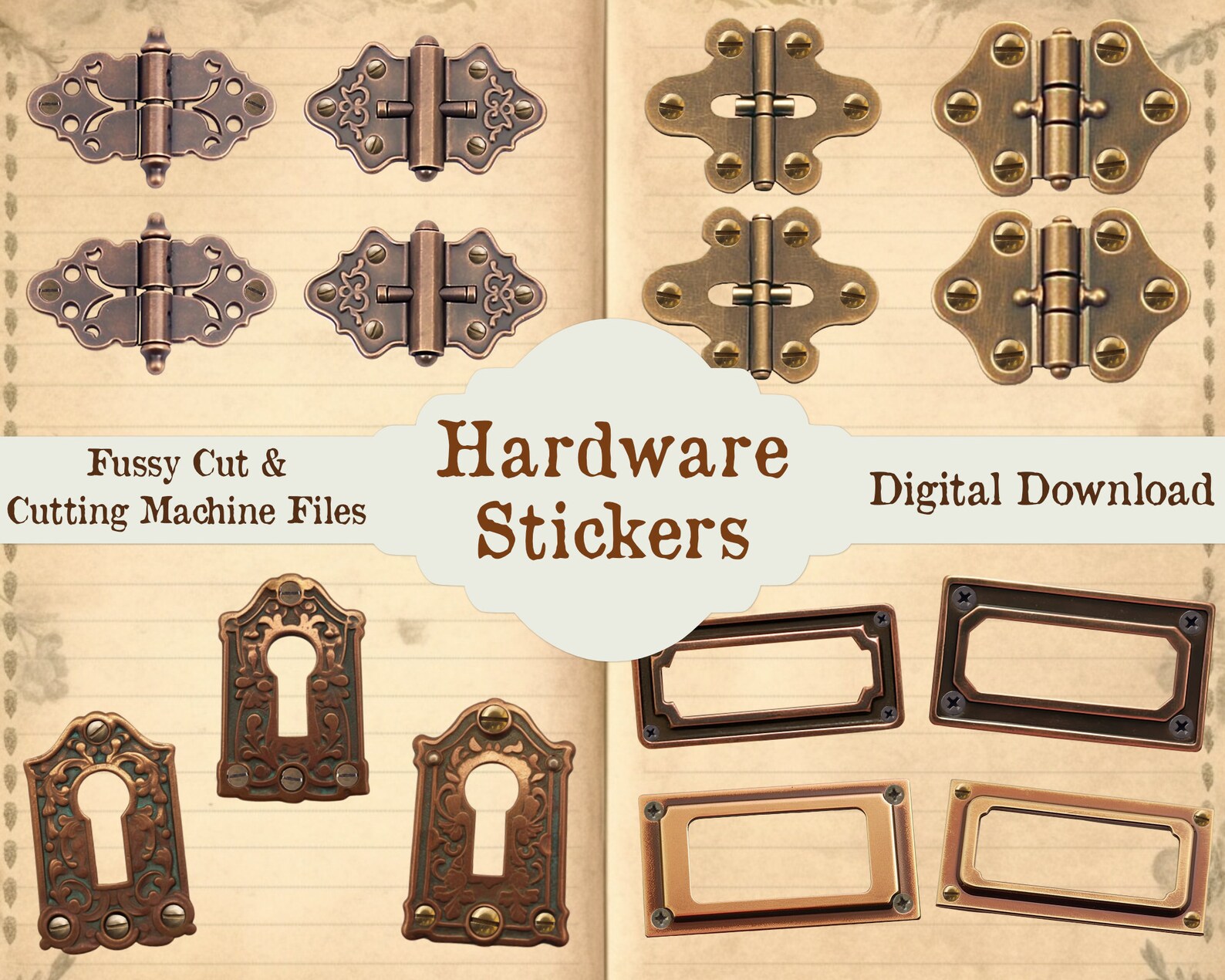 Hardware Stickers Printable Junk Journal Ephemera Hinges Keyholes and ...