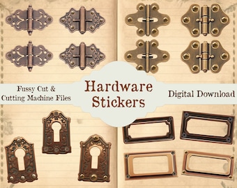 Hardware Stickers Printable Junk Journal Ephemera Hinges Keyholes and ...