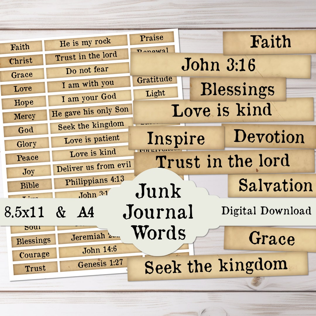 Christian Junk Journal Printable Inspirational Words, Fussy Cut Download Bible Verse Quote ...