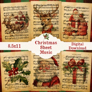 Vintage Christmas Sheet Music Printable Scrapbook Paper, Digital Print ...